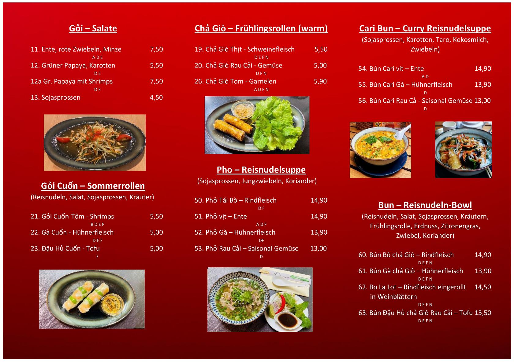 Menu at Pho Linh restaurant, Vienna