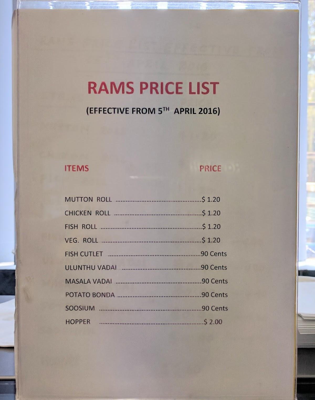 Menu at Ram's Food Homebush West restaurant, Homebush West