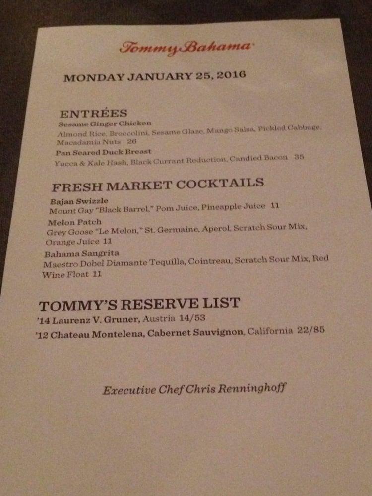 Menu at Tommy Bahama Restaurant, Bar & Store, Naples