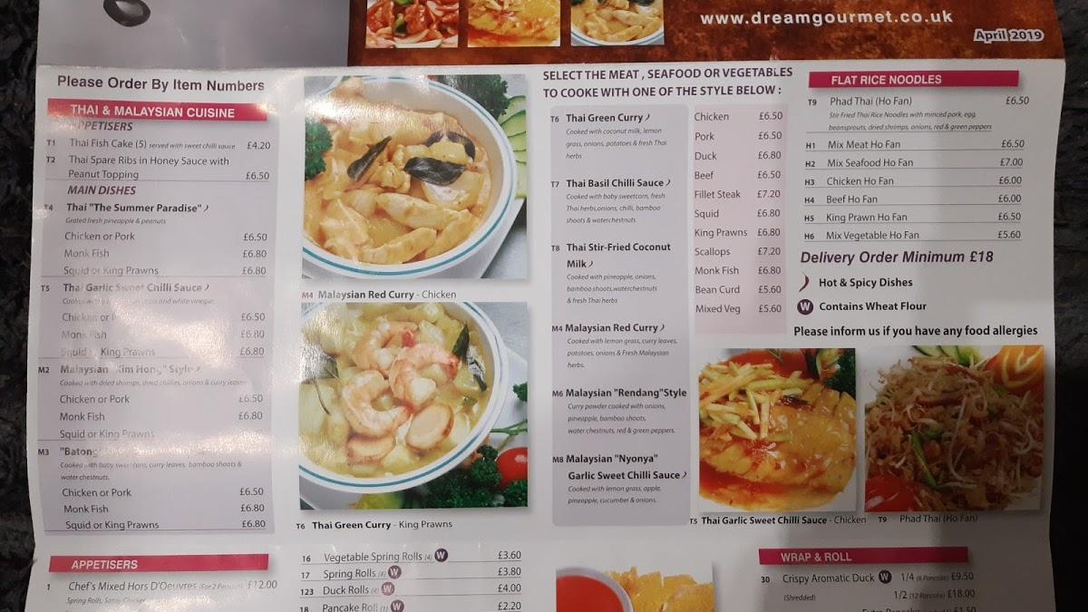 Menu at Dream Gourmet restaurant, New Milton