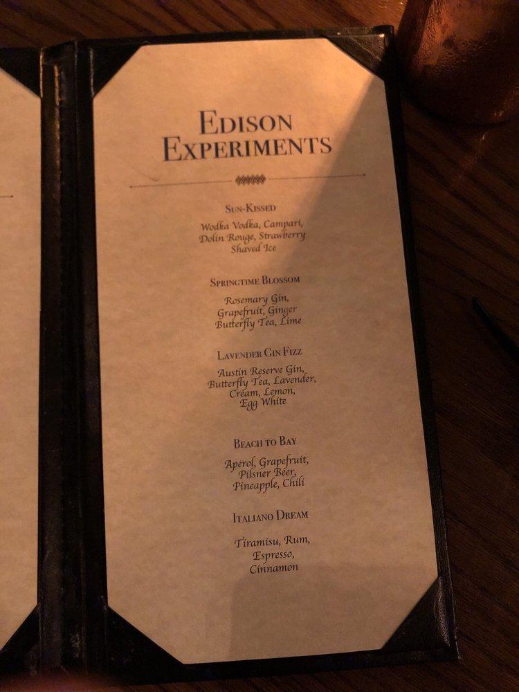 Menu at Edison Experiment pub & bar, San Antonio