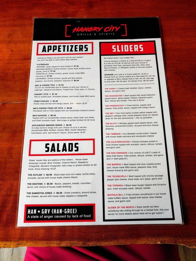 Menu at Hangry City Grille and Spirits restaurant, Pickerington