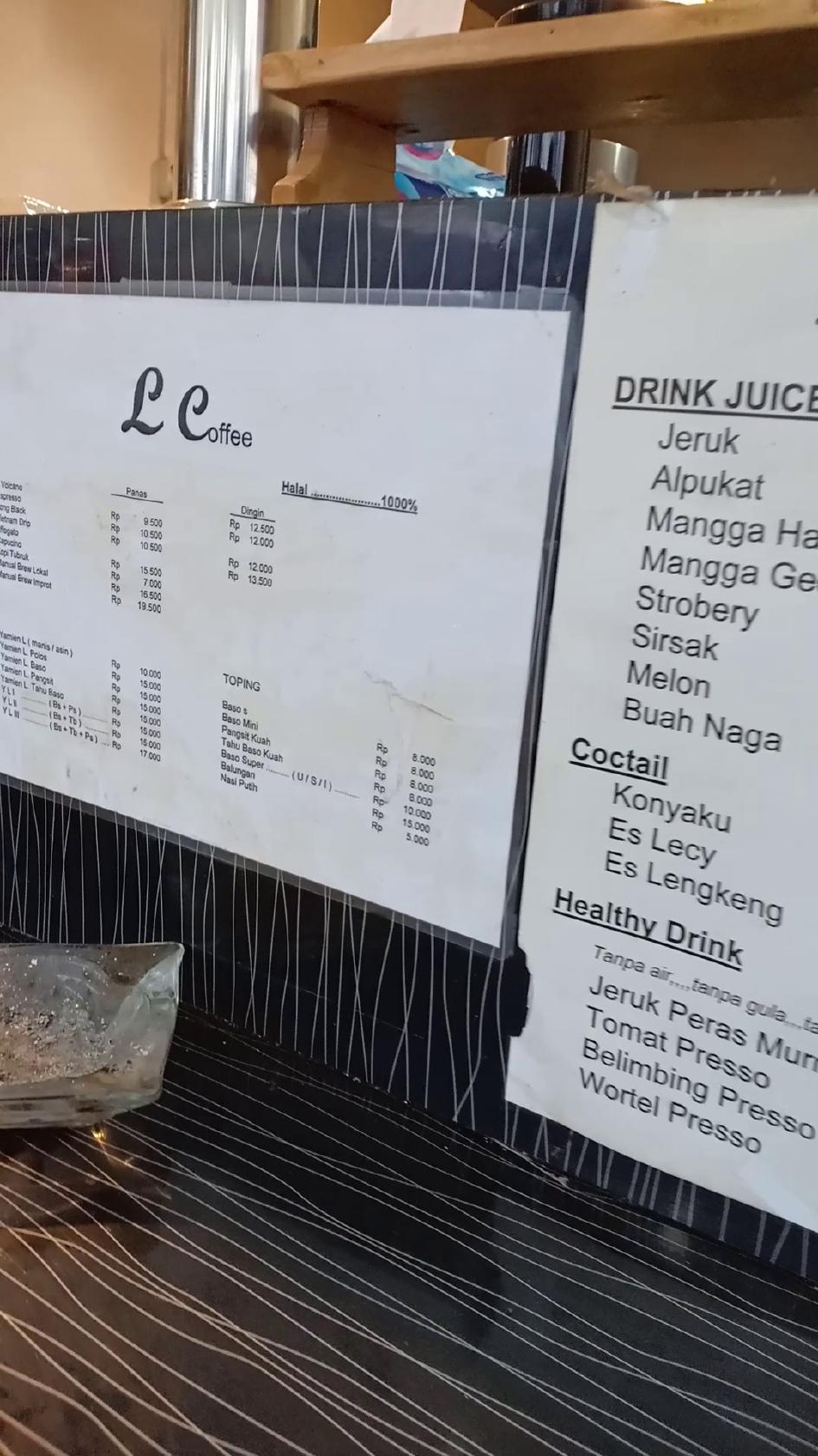 Menu at L Coffee cafe, Cirebon