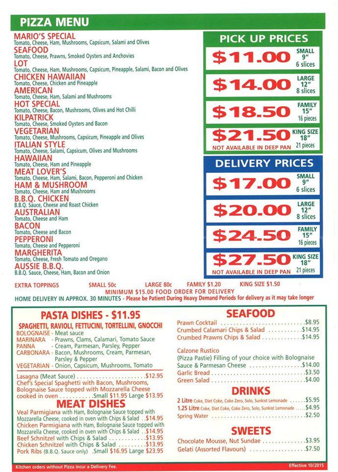 Menu at Pizzas 4 U pizzeria, Taperoo