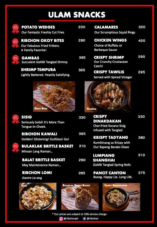 Menu at Ribchon restaurant, Tagaytay