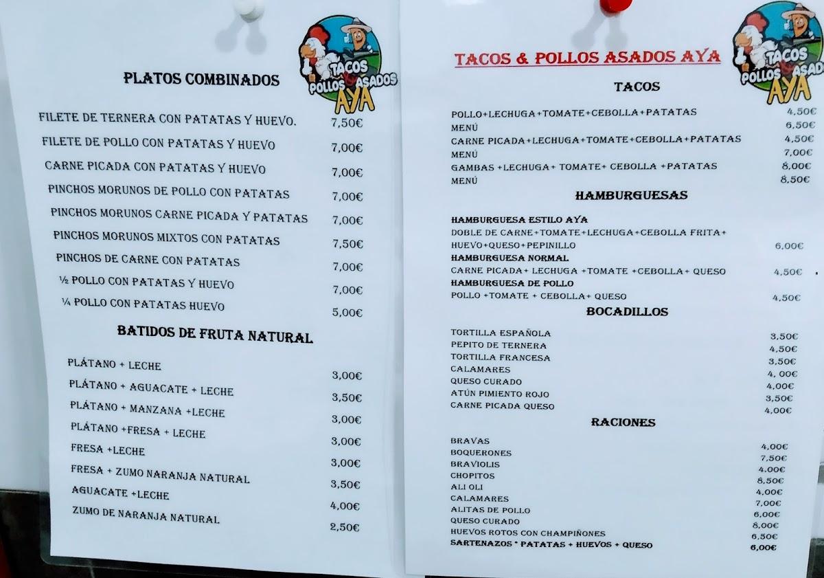 Carta del restaurante Tacos y pollos asados aya, El Álamo