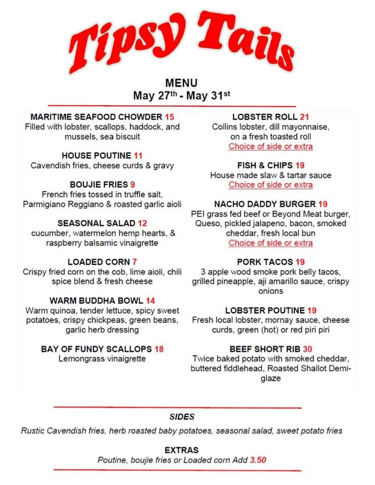 Menu at Tipsy Tails Restaurant, Alma