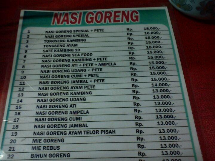 Carta del restaurante nasi goreng kang udin cirebon, South Jakarta, Jl ...