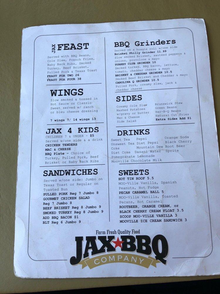 Menu at Jax Bbq, Concord