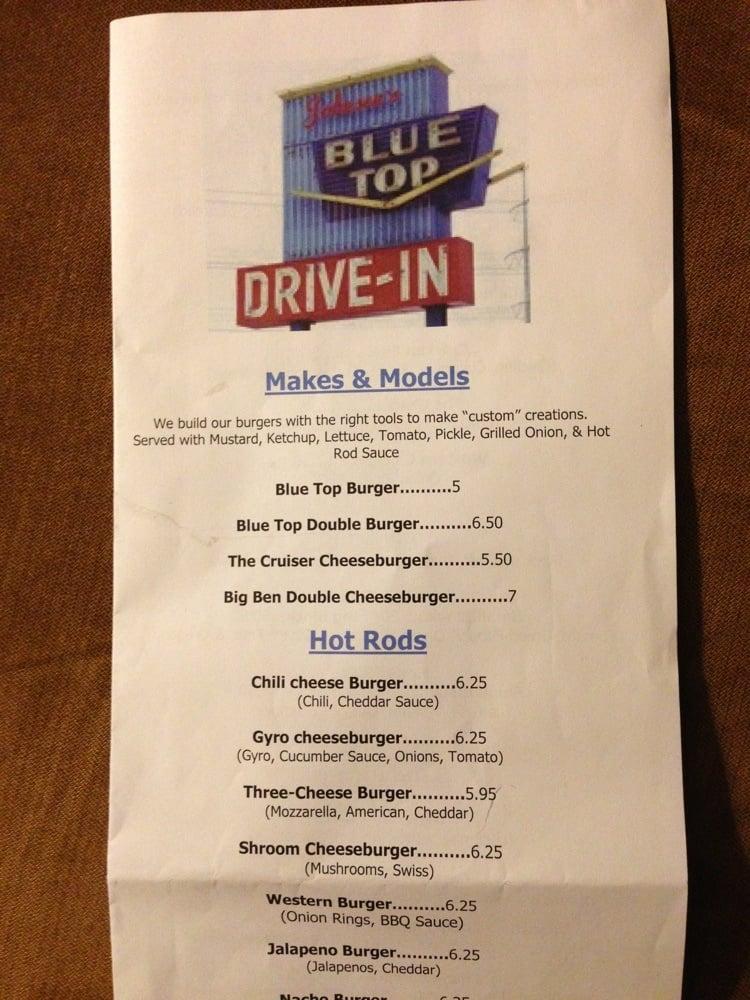 Menu at Johnsen's Blue Top Drive In restaurant, Highland
