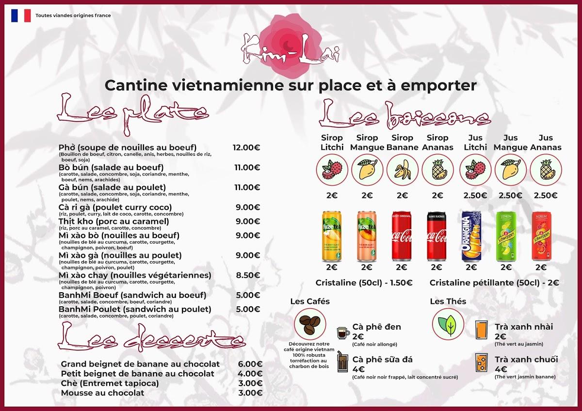 Menu at Kim-Lai restaurant, Bayeux