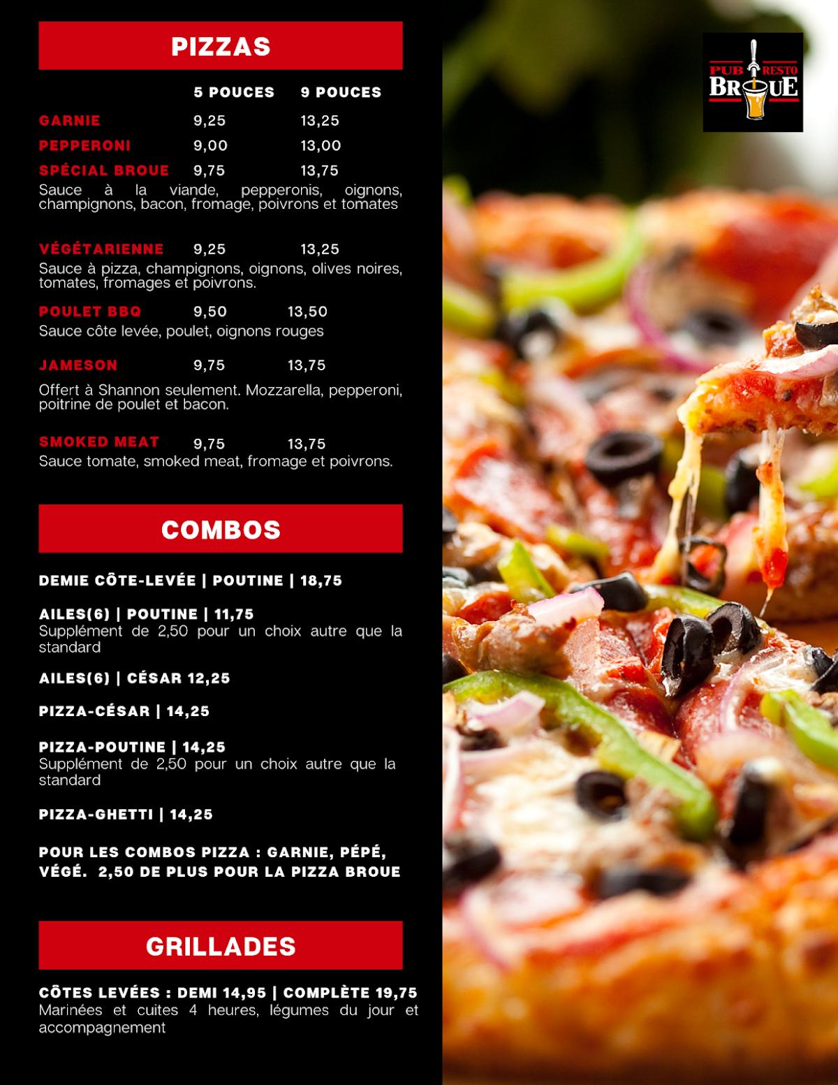 Menu au Pub Resto Broue Beauport, Québec