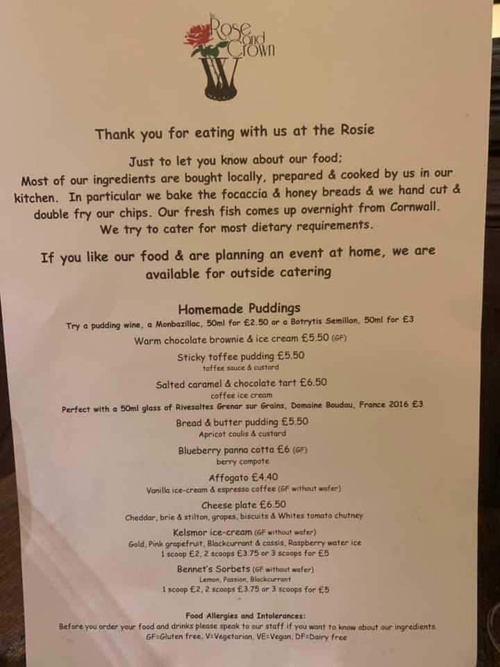 Menu at The Rose & Crown pub & bar, Tenbury Wells