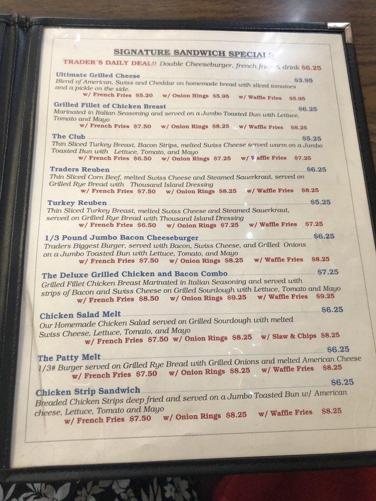 Menu at Trader's Cafe, Lancaster