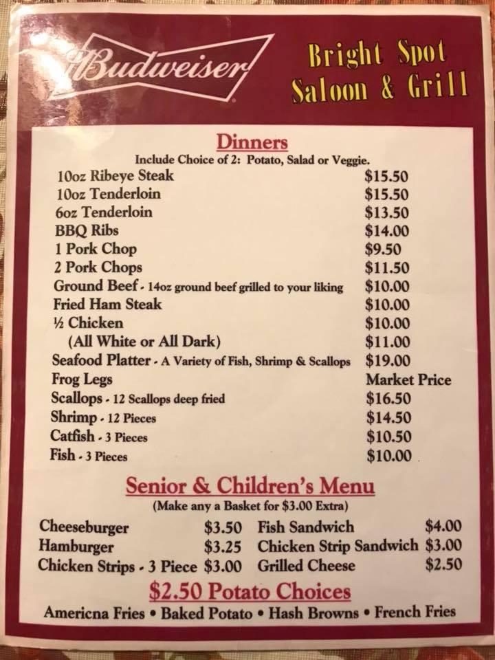 Menu at Bright Spot Tavern & Restaurant, De Soto
