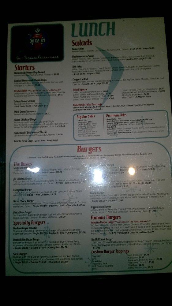 Menu at Gas Full Service Restaurant, St. Augustine