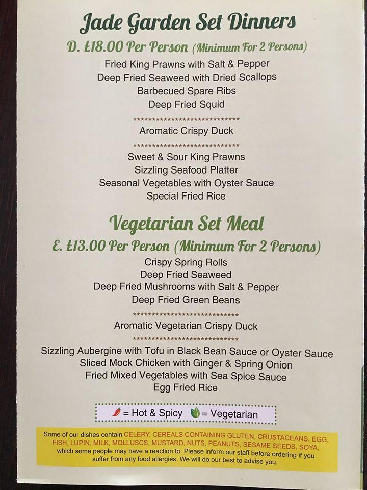 Menu at Jade Garden restaurant, Saffron Walden
