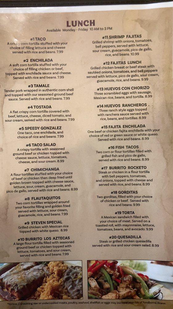 Menu at Los Aztecas Restaurant, Choctaw