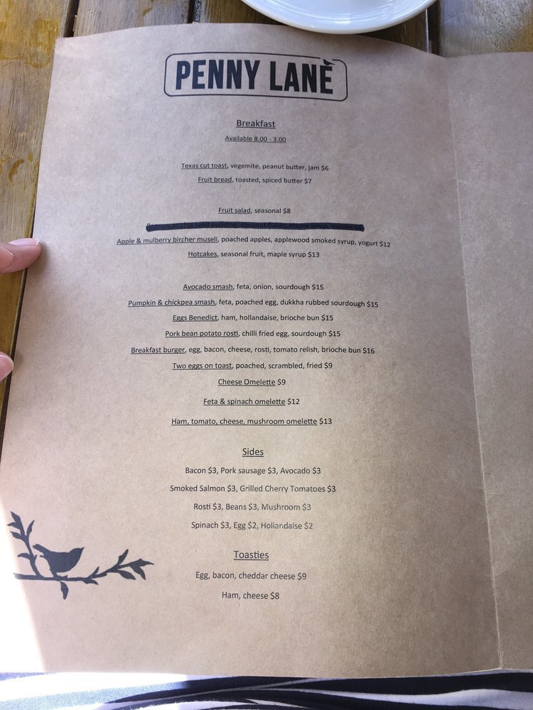 Menu at Penny Lane Island Cafe, Cowes