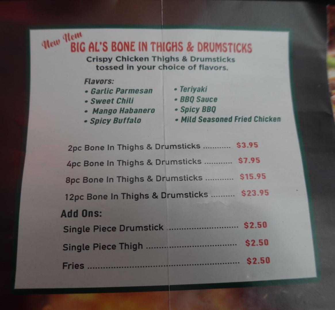 Menu at Big Al's Pizza pizzeria, Lake Los Angeles, 170th St E