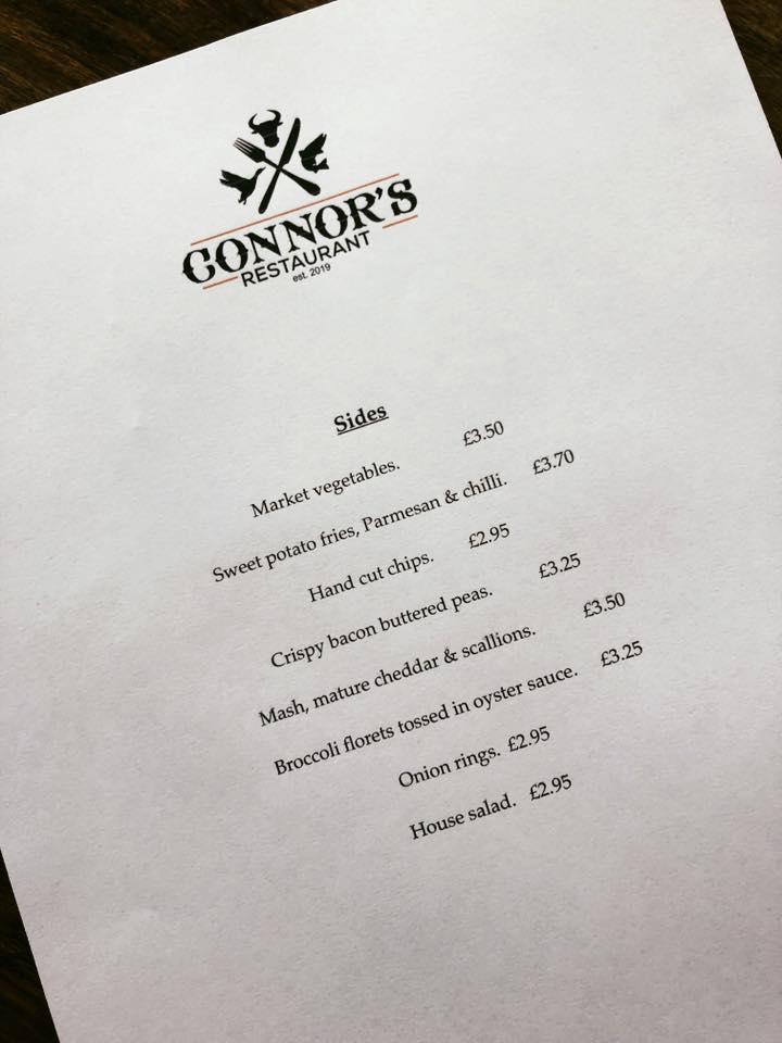 Menu at Connor's restaurant, Portpatrick