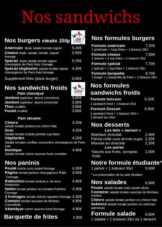 Menu at L’Escapade restaurant, Besançon