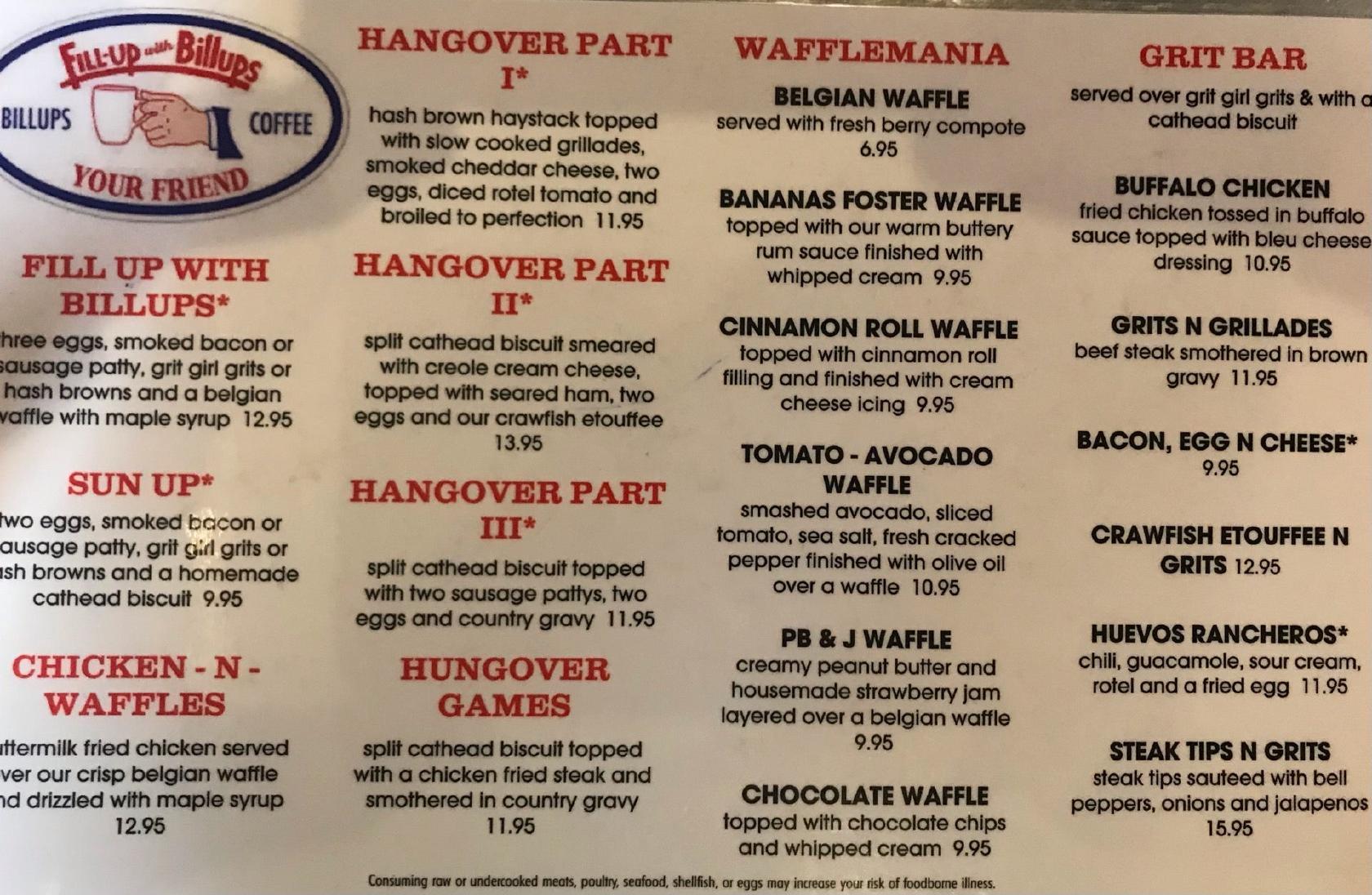 Menu at Fill-Up With Billups pub & bar, Biloxi