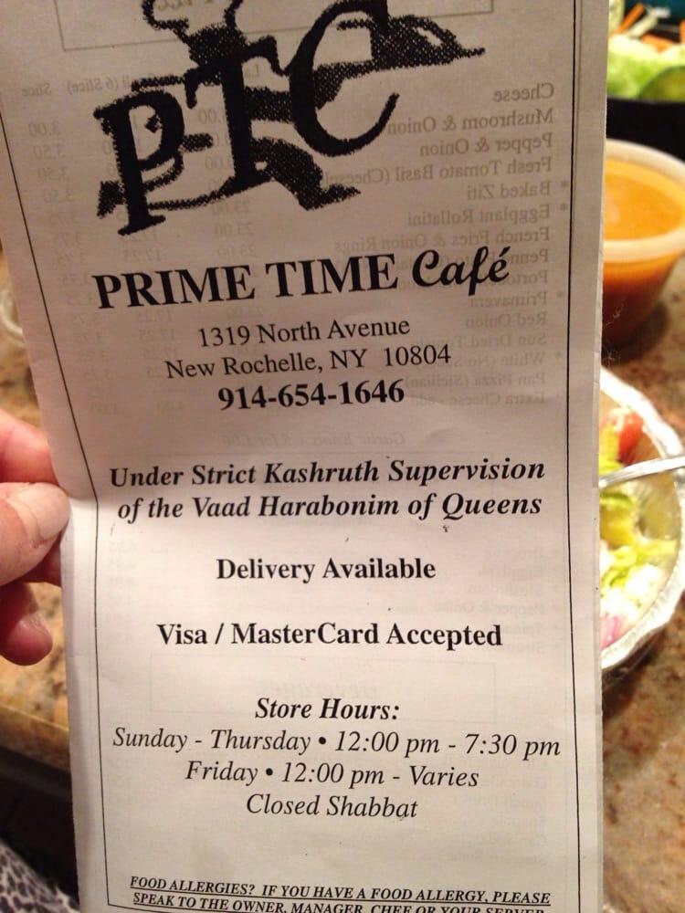 Menu at Prime Time Cafe, New Rochelle