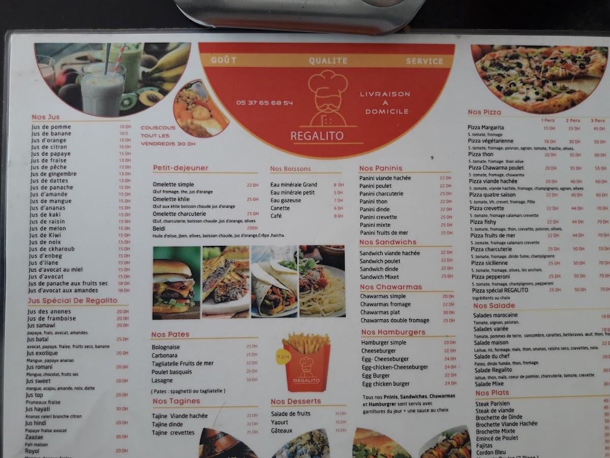 Menu at Regalito restaurant, Rabat