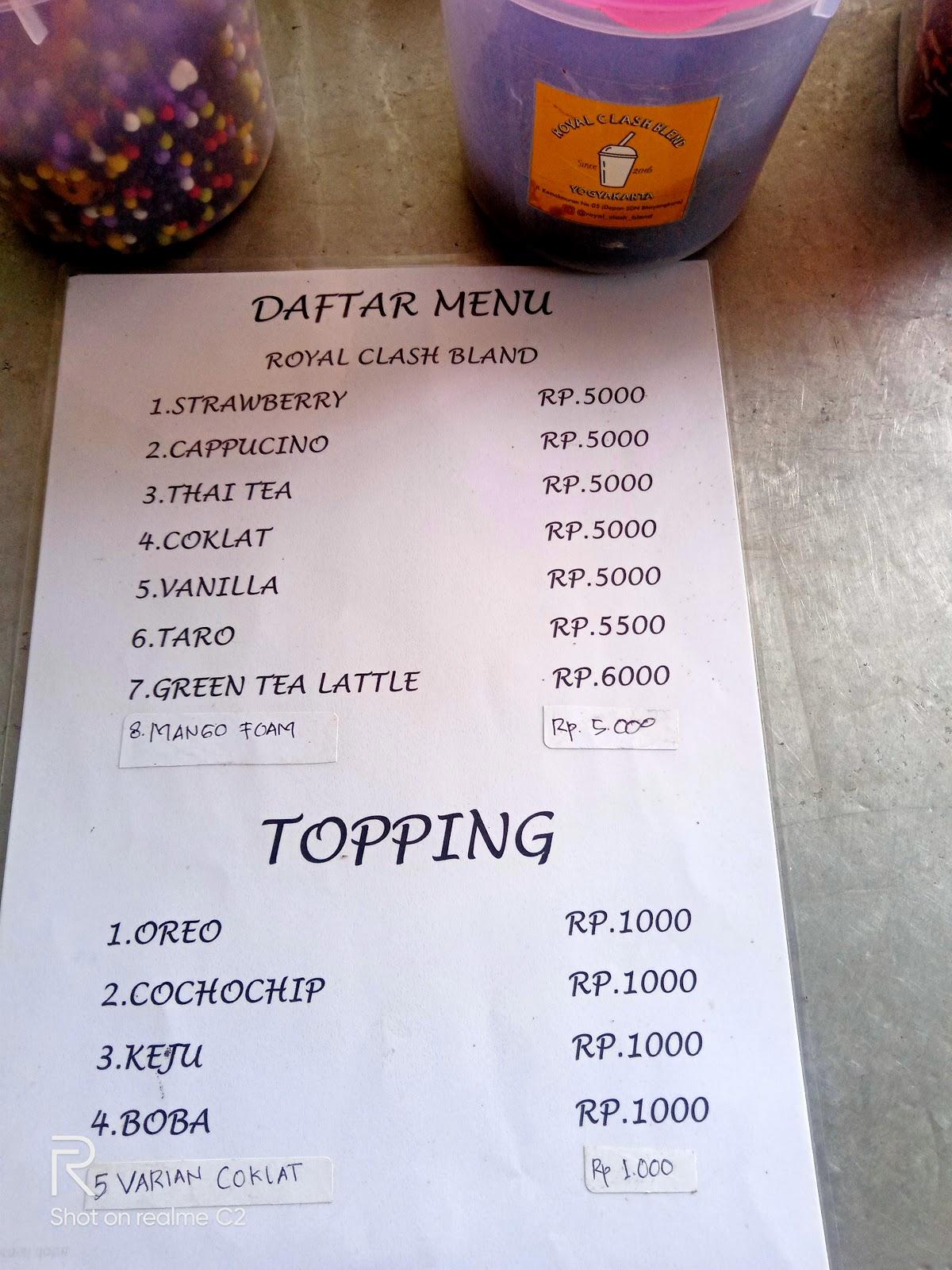Menu at Royal Clash Bland KP cafe, Wates