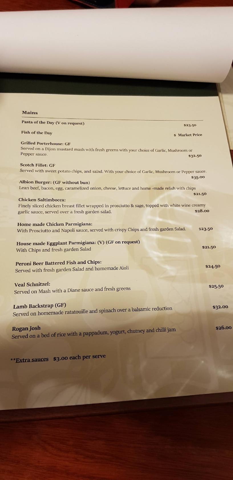 Menu at The Albion Hotel Kyneton pub & bar, Kyneton