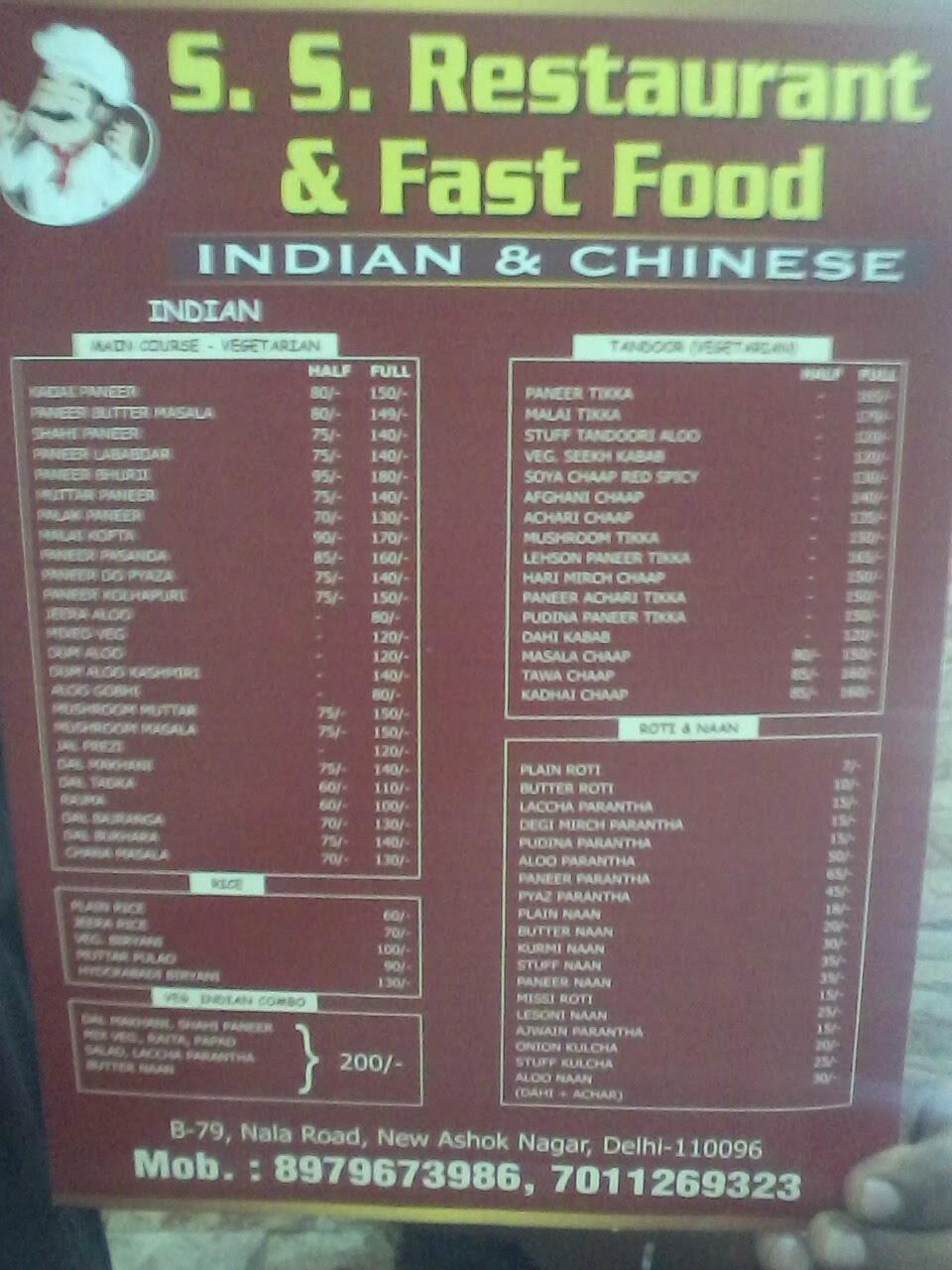 Menu at SS Restaurant & Fast Food, Delhi