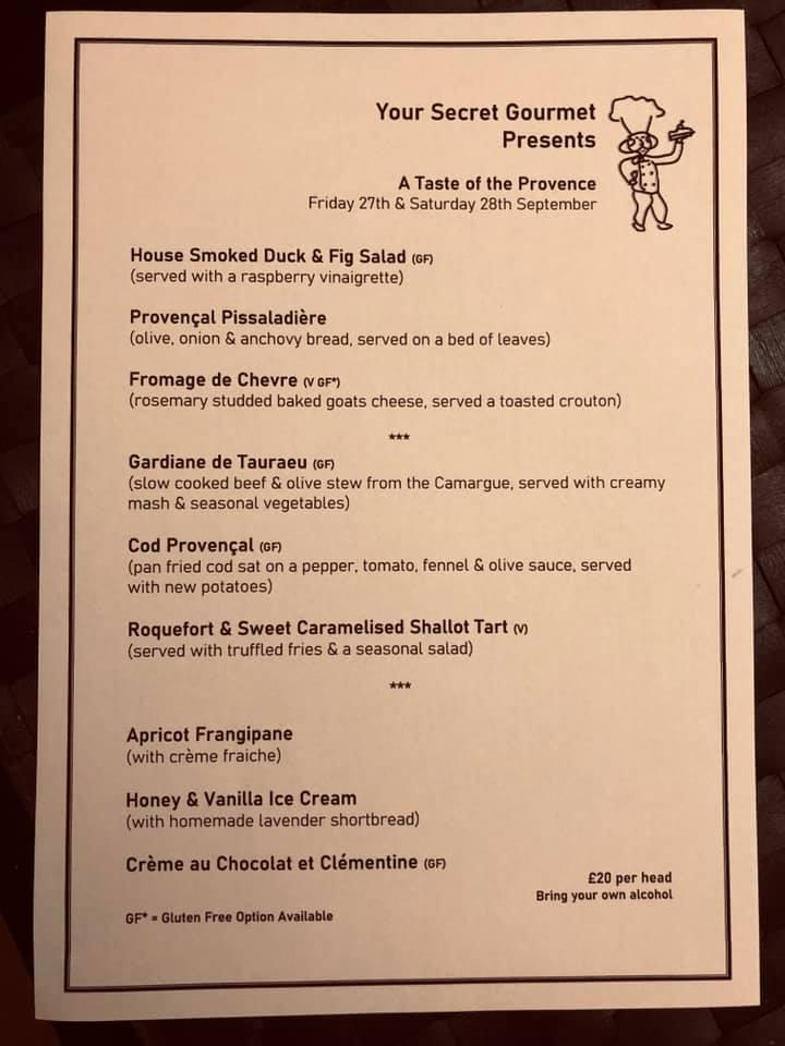 Menu at The Secret Cafe, Halifax