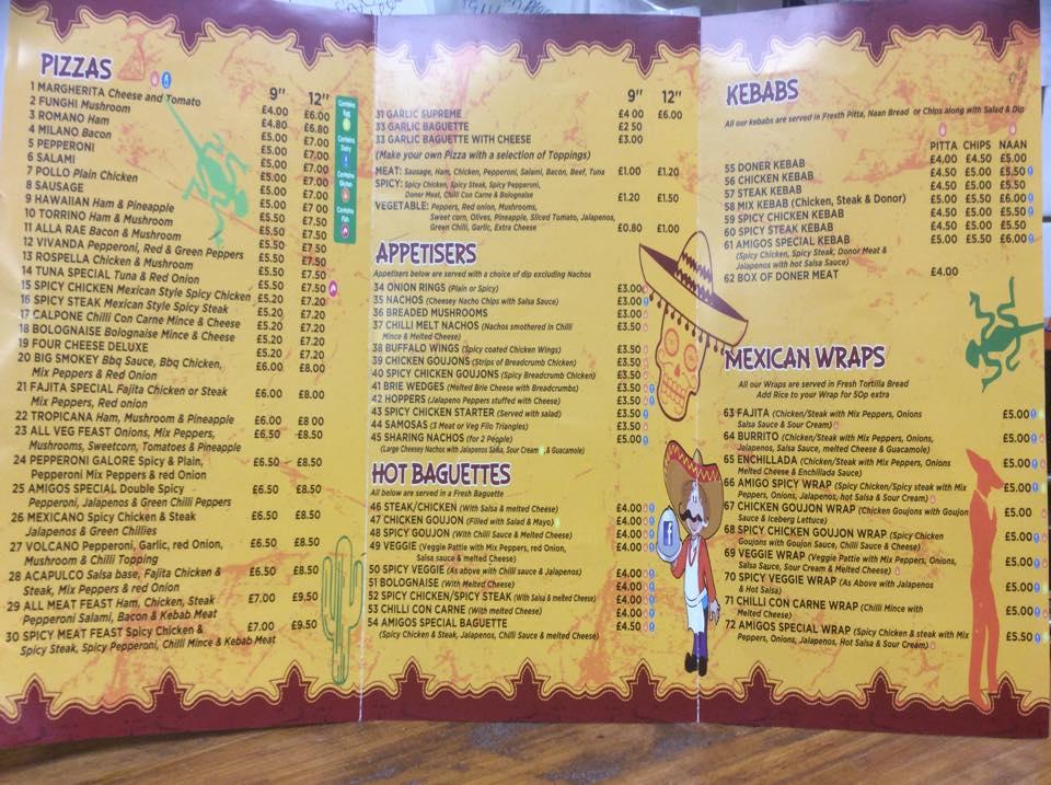Menu at Amigos fast food, Lurgan