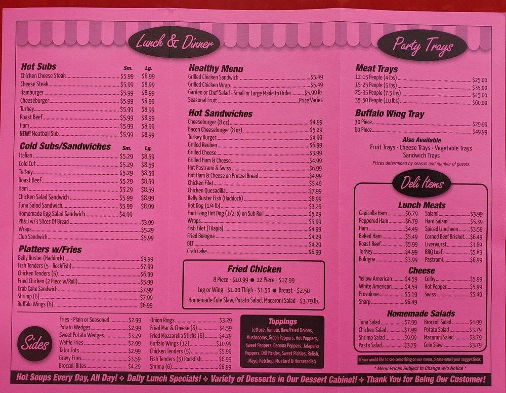 Menu at Bullock's Deli restaurant, Denton
