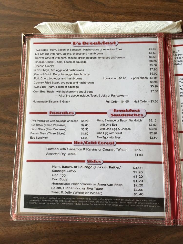 Menu at D's Diner restaurant, Quincy