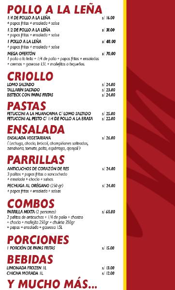Menu at El Mana restaurant, Lince, Av. Ignacio Merino 1752