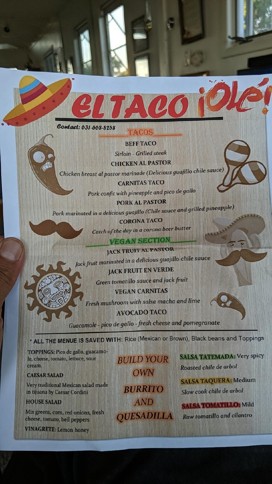 Menu at TACO OLE restaurant, Montauk