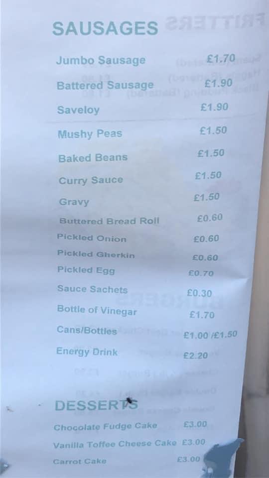 Menu at Gordon Chippy steakhouse, Rochester