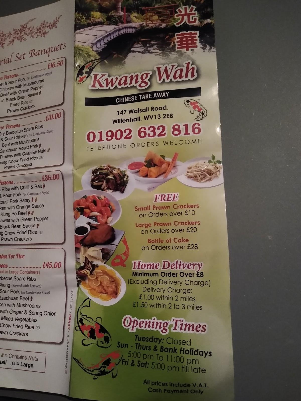 Menu at Kwang Wah restaurant, Willenhall