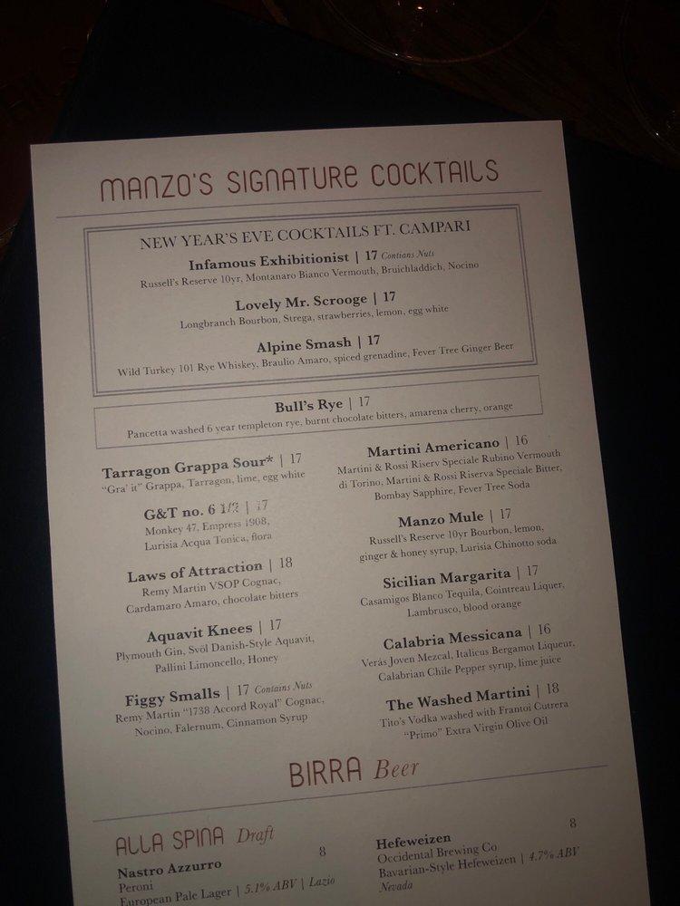 Menu at Manzo steakhouse, Las Vegas