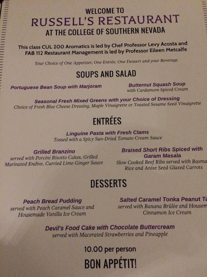 Menu at Russell's Restaurant, North Las Vegas