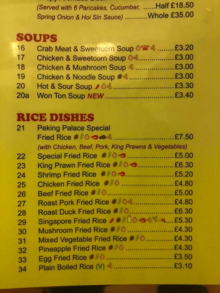 Menu at The Peking Palace fast food, Swanscombe