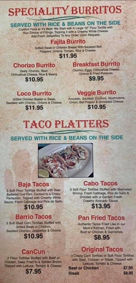 Menu at El Toro Restaurant, Clinton