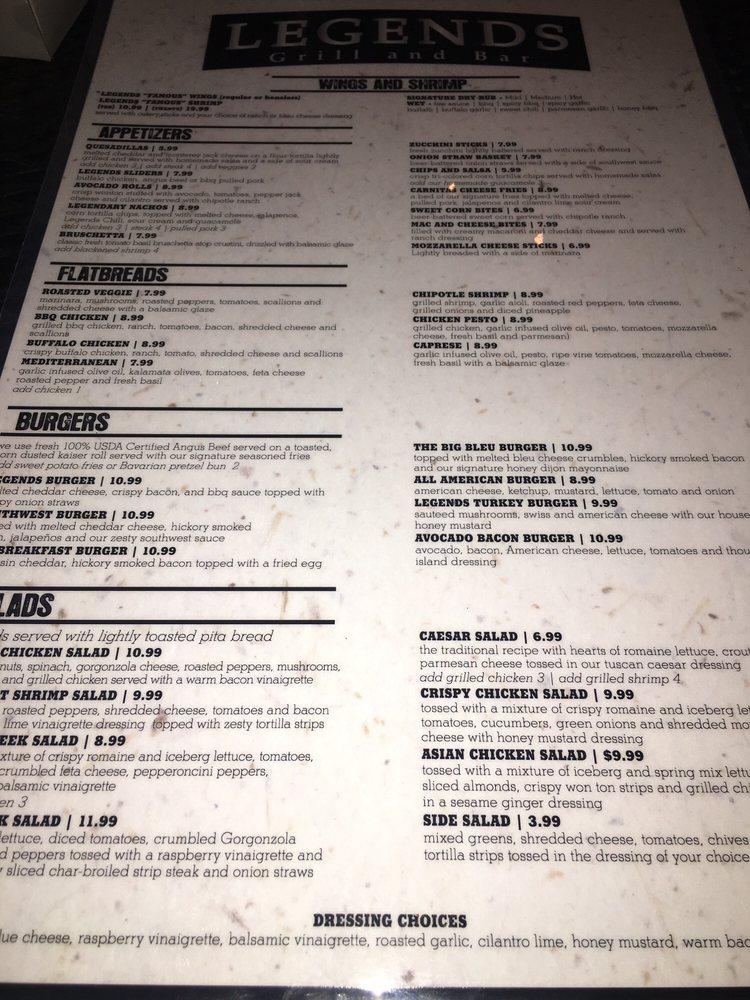 Menu at Legends Grill & Bar, Mokena