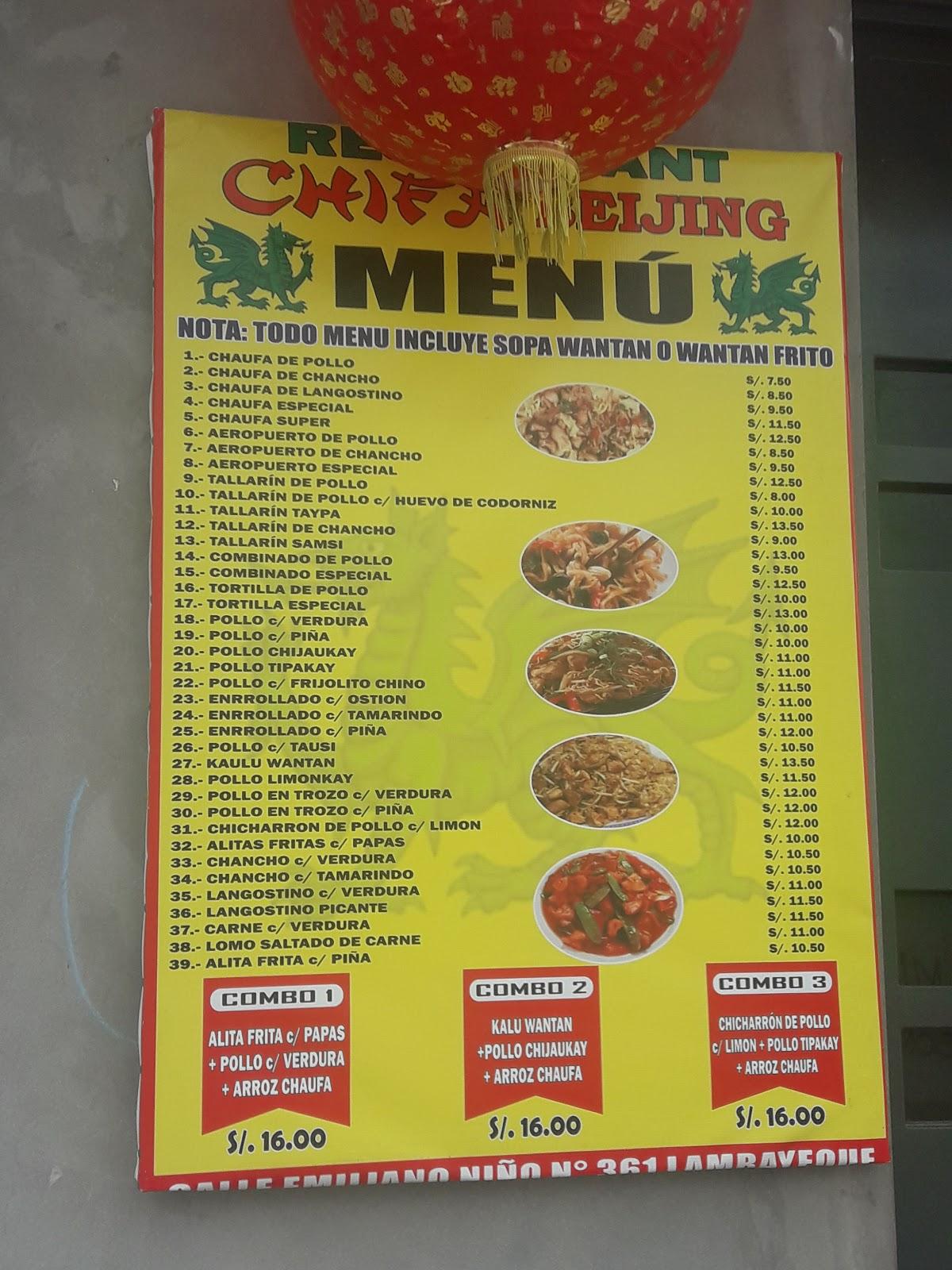 Carta de Restaurant Chifa Beijing, Lambayeque