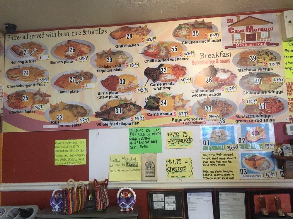 Menu at Su Casa Marquez restaurant, Vancouver