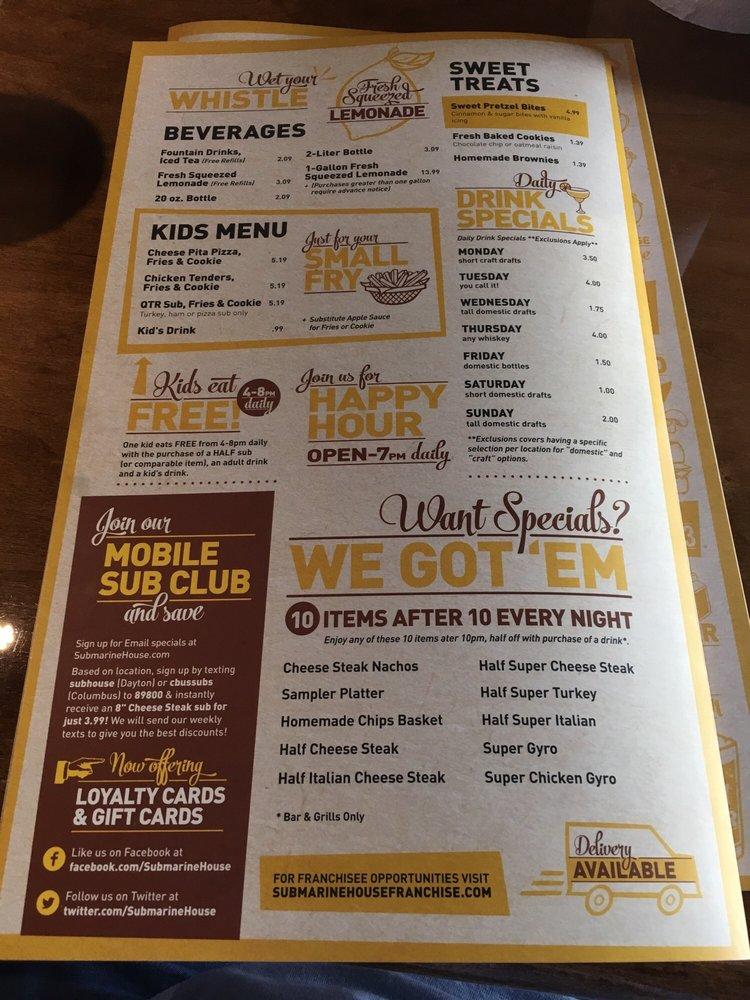 Menu at Submarine House pub & bar, Huber Heights, Taylorsville Rd