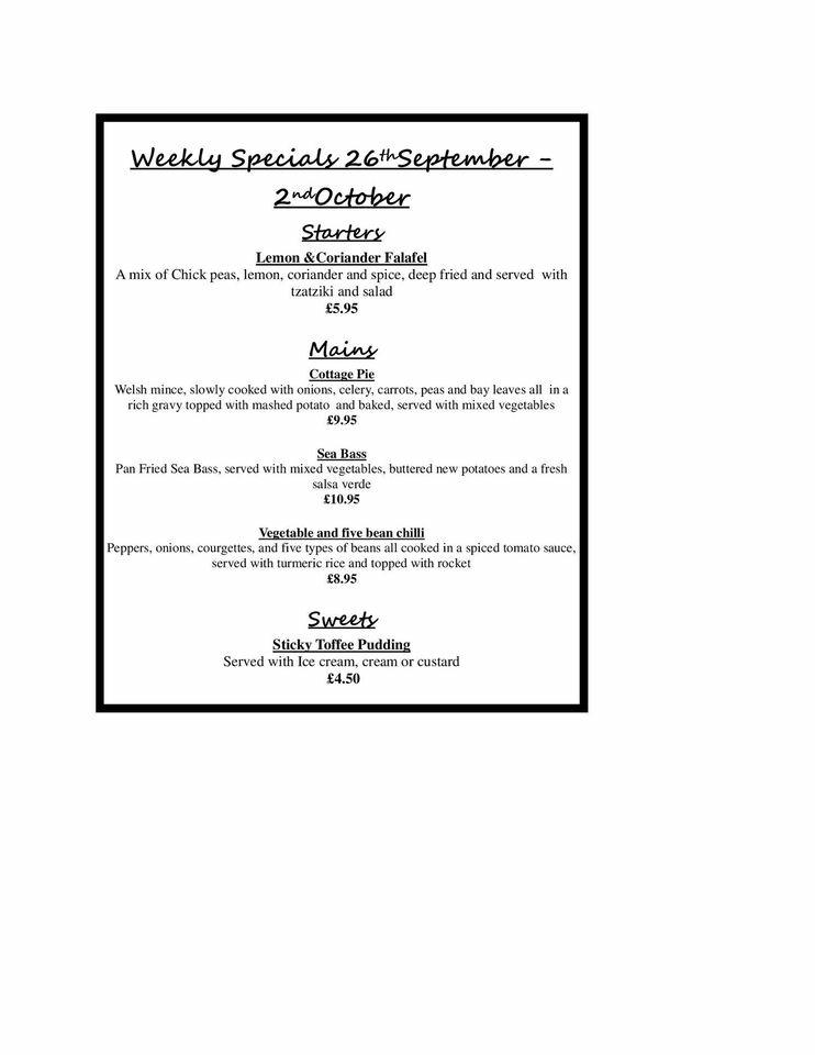 Menu at The Benllech pub & bar, Benllech