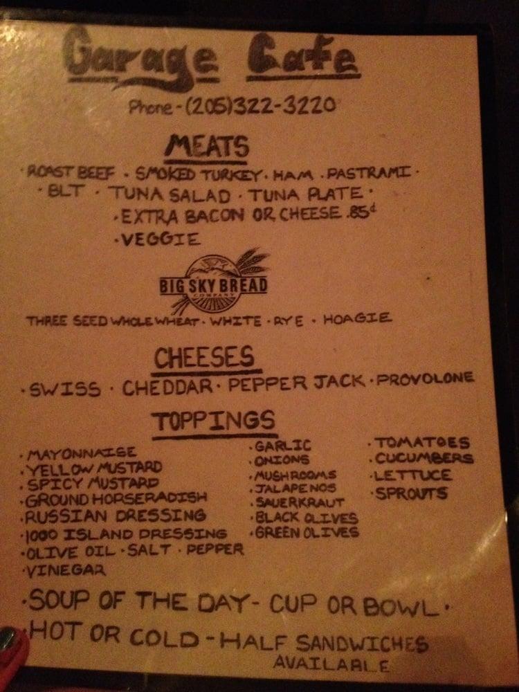 Menu at The Garage pub & bar, Birmingham